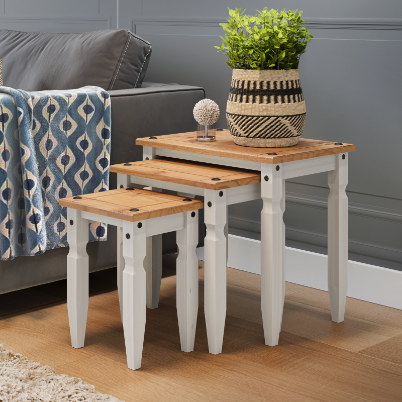 Corona White Wax Piccolo Nest of Tables